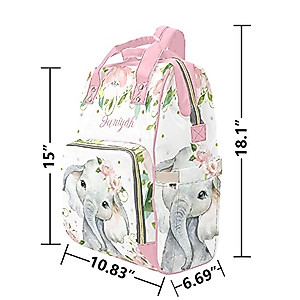 Elephant Soft Pink Blush Floral Personalized Diaper Backpack with Name Custom Mommy Nursing Baby Bag Travel Daypack