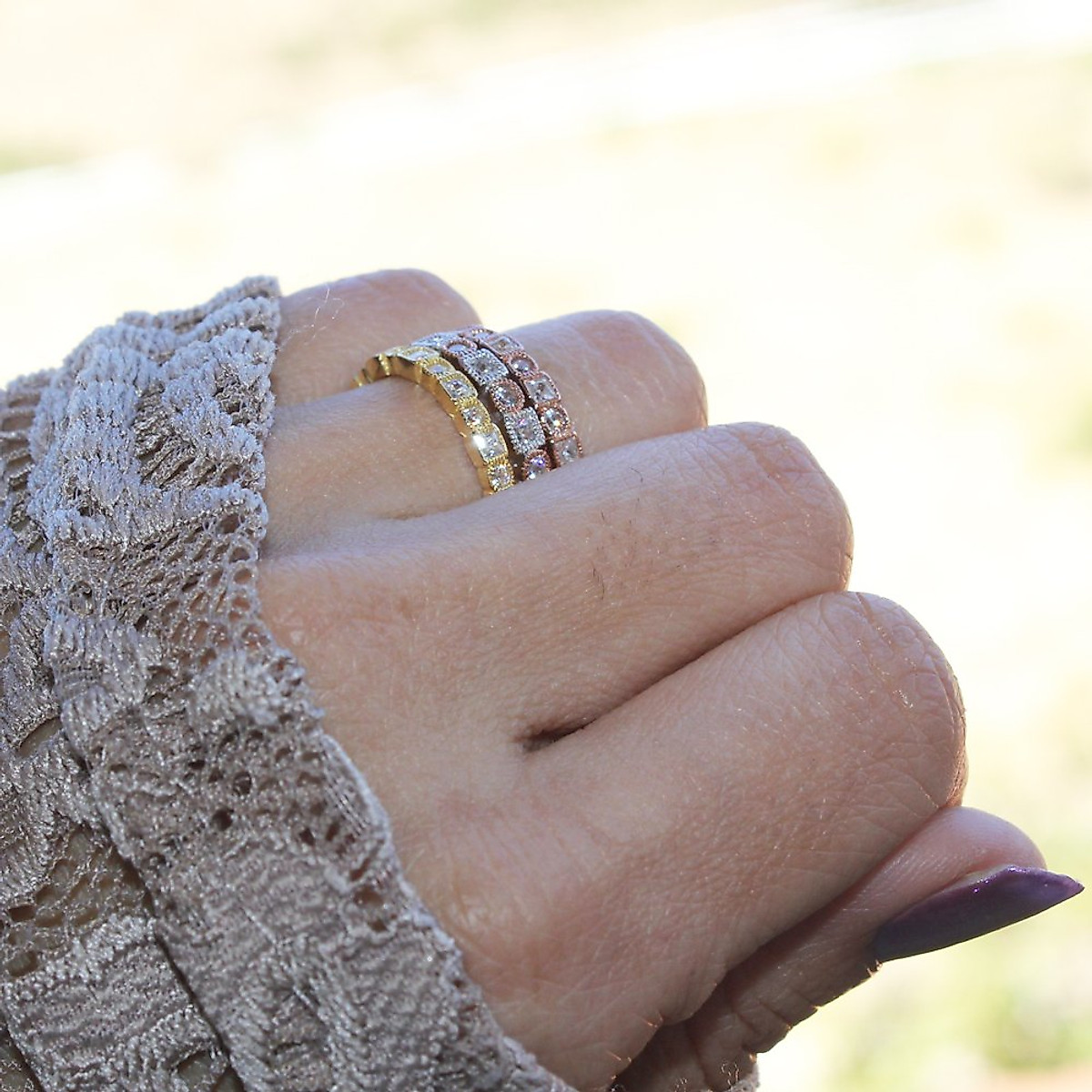 Oxford Diamond Co Antique Style Simulated Ruby & CZ Stackable Eternity Band .925 Sterling Silver Ring Sizes 7