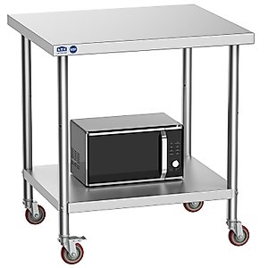 Leteuke Stainless Steel Prep Table, NSF Metal Work Table, SUS201 Commercial Heavy Duty Table with Adjustable Undershelf, Food Prep Table with Wheels for Restaurant Kitchen - 36" x 24" x 37"