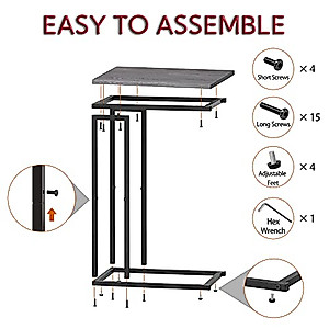 Yusong Small C Shaped End Table, Slim Narrow Couch Side Tables Slide Under Sofa Bed, Skinny Snack Tray Table for Coffee Laptop in Living Room,Easy Assembly,Grey