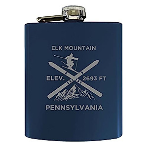 Elk Mountain Pennsylvania Ski Snowboard Winter Adventures Stainless Steel 7 oz Flask Navy