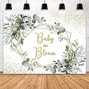 MEHOFOND Baby in Bloom Backdrop Eucalyptus Leaves Baby Shower Decorations Banner White Floral Baby Shower Supplies Photography Background Cake Table Decor Banner Photo Booth Prop Vinyl 7x5ft