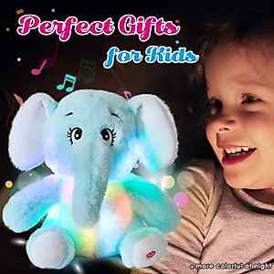 Cuteoy Musical Plush Elephant Stuffed Animal Soft Glowing LED Light-up Nightlight Toys Singing Lullabies Birthday Christmas Plushies Gifts for Kids Boys Girls,10"