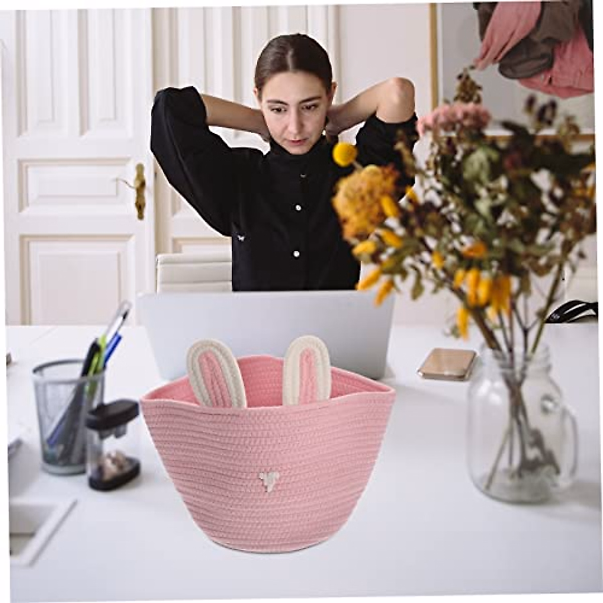 Cabilock Boho Home Decor Home Decor 3pcs Rope Rabbit Basket Snacks for Nordic Storage Basket Cotton Rope Pink Boho Decor Woven Basket