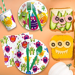 Xigejob Monster Birthday Party Supplies - Monster Party Decorations Tableware, Plate, Cup, Napkin, Tablecloth, Cutlery, Monsters Theme 1st 2nd 3rd Birthday Baby Shower Decorations Dinnerware| Serve 24