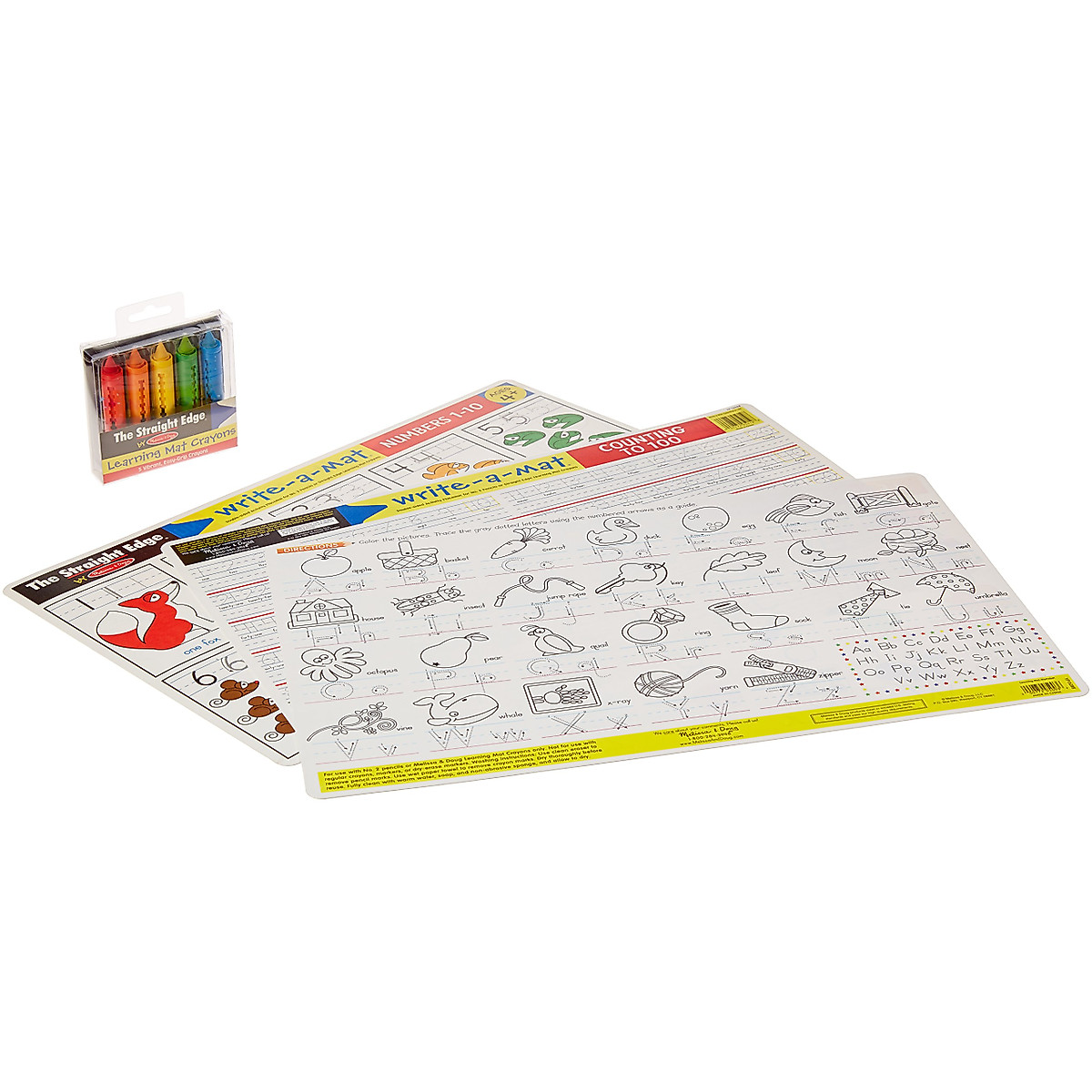 Melissa & Doug Letters & Words Write-a-Mat w/ Crayon Bundle for Ages 4 to 5+: Alphabets, Phonics & Handwriting - The Straight Edge Series