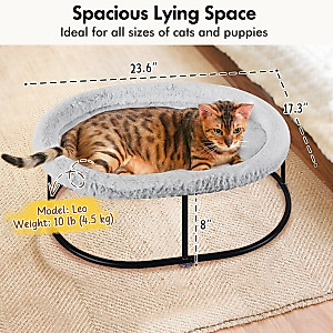 Zoratoo Elevated Cat Hammock Bed for Indoor Cats, Fluffy Warm Cuddle Cat Bed with Detachable Pad Bed Cover, Portable Pet Bed Raised Cuddler for Sleeping Kittens, Small Dog, Oval Cat Hammock Grey