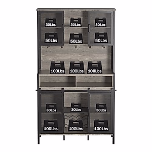 QNICE 71" LED Lights Industrial Kitchen Hutch Cabinet/Dining Room Hutch with Sliding Barn Door/Freestanding Kitchen Pantry Cupboard with Wine Rack/Dark Rustic Oak