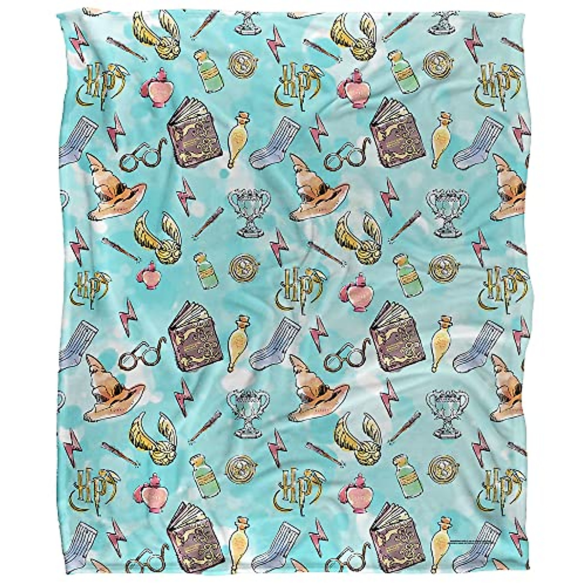 Harry Potter Blanket, 50"x60", Water Color Pattern Silky Touch Sherpa Back Super Soft Throw Blanket