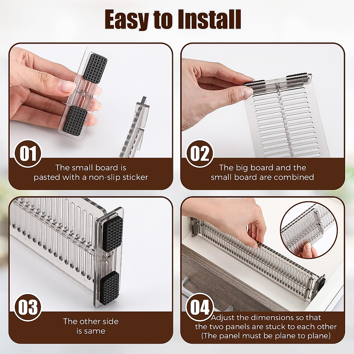 Marsui 12 Pcs Plastic Expandable Drawer Dividers 3.2" High Expandable from 10.8-20'' Adjustable Drawer Organizers for Clothes, Expandable Dresser Separators for Bedroom Kitchen Office, Clear Black