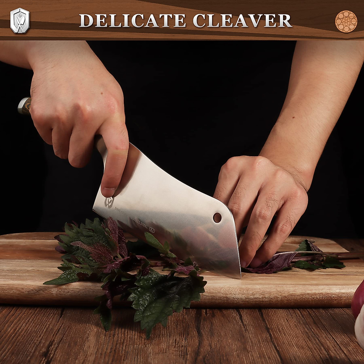 Meat Cleaver, GRANDKKNIFE Cleaver Knife High Carbon Stainless Steel Chef Knife Lightweight Vegetable Knife for Kitchen and Restaurant