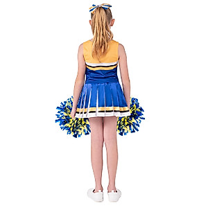 Spooktacular Creations Girl Blue Cheerleader Costume, Halloween Cute Cheer Uniform Outfit with Accessories for Halloween High School Cheerleader Dress Up Costume-M