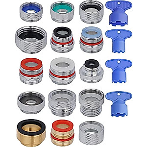 Hibbent 15 Pieces Faucet Adapter Kit, Brass Aerator Adapter Set for Faucet Tap with Removable Aerator to Connect Garden Hose, Aerator, Water Filter Adapter for Faucet Sink - Male/Female, Chrome