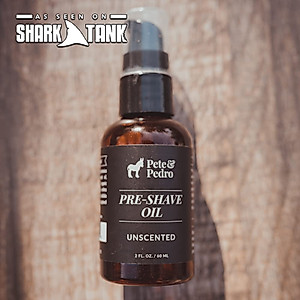 Pete & Pedro PRE-SHAVE OIL - Improves Razor Glide For Smooth Shaving | Reduces Irritation, Burn, Ingrowns, Bumps & Redness | Unscented, Sensitive Skin, For All Razors | As Seen on Shark Tank, 2 oz.