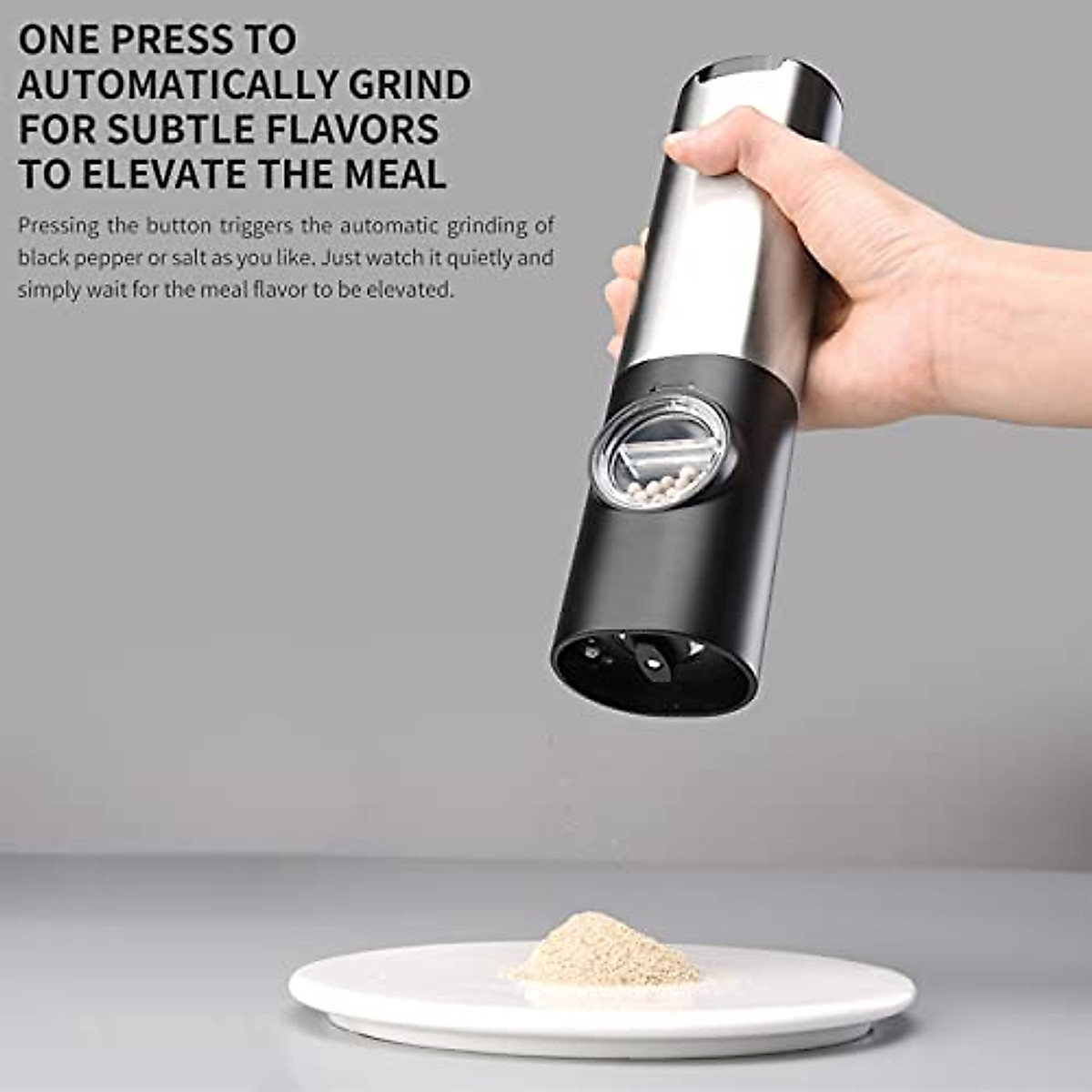 Electric Salt and Pepper Grinder Set Rechargeable with Charging Station Base, USB Type-C Cable, LED Light, Stainless Steel Automatic Spice Salt Pepper Shakers Grinder, Adjustable Coarseness Mill