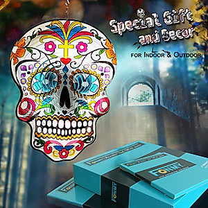 Fonmy Kinetic 3D Metal Garden Wind Spinner Unique Gifts Outdoor Decorations Quality Hanging Ornament for Home and Garden 12inch Mandala Silver Sugar Skull Wind Spinners