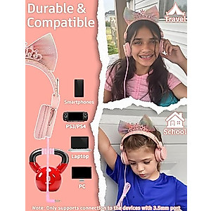 charlxee 𝟐𝟎𝟐𝟑 𝐍𝐞𝐰 Priness Wired Kids Headphones for School/Travel,Clear Mic,Shareport,95dB Volume Control,Nylon Cable,Stereo Sound,Adjustable Over Ear Headsets for Girls -Pink