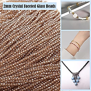 1850Pcs 2mm Crystal Faceted Glass Beads, Diamond Cut Gemstone Strand, Micro 48 Faceted Tiny Glass Beads for DIY Jewelry Making (Champagne Gold)