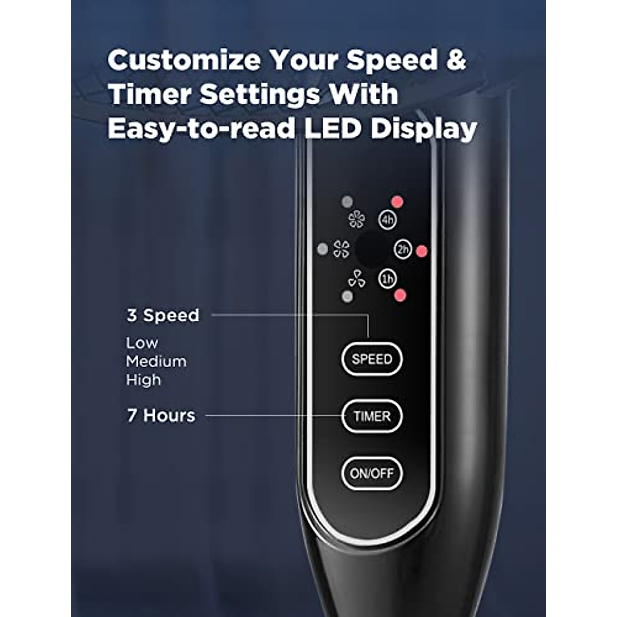 PELONIS 16'' Pedestal Remote Control, Oscillating Stand Up Fan 7-Hour Timer, 3-Speed and Adjustable Height, PFS40A4BBB, Supreme 16"-Black