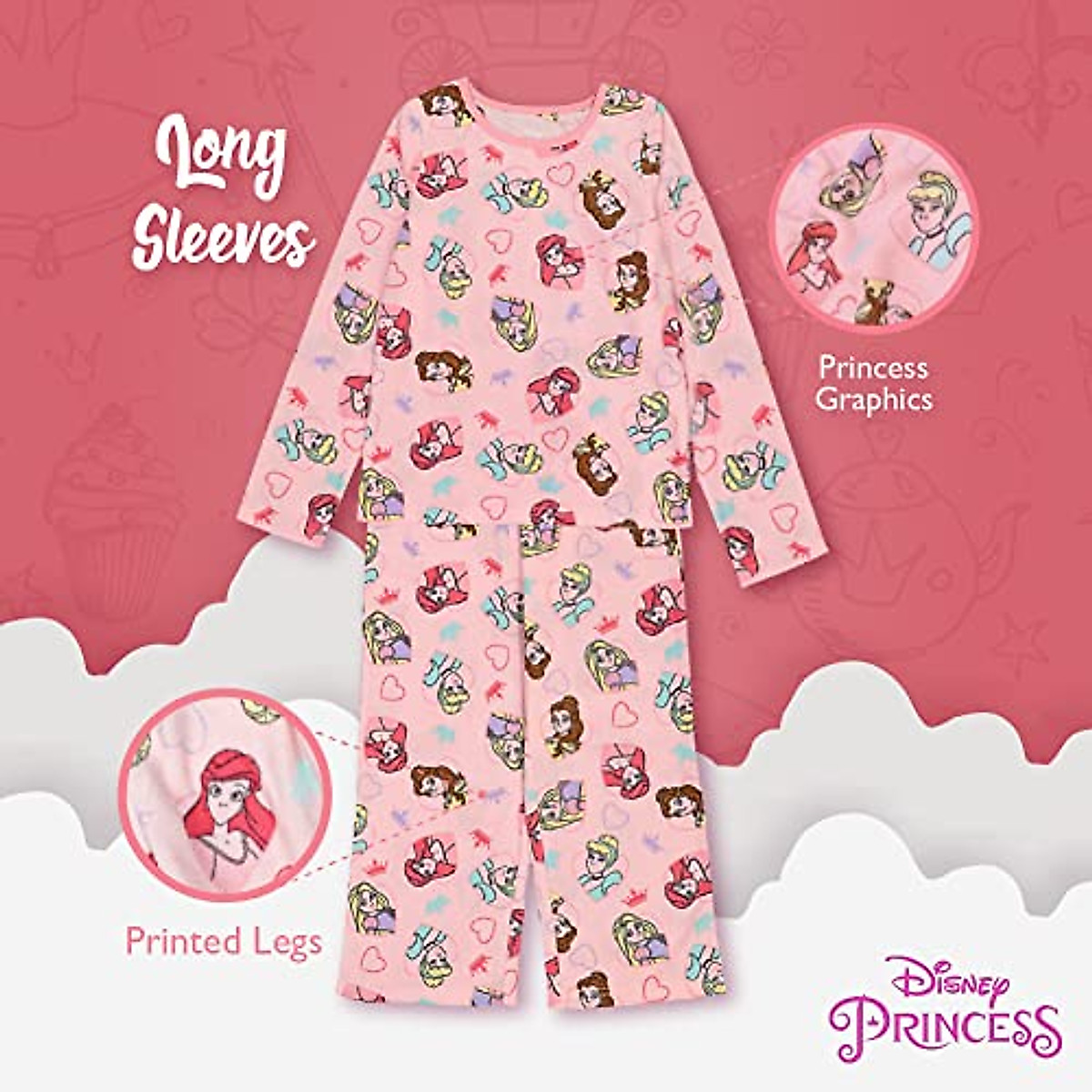 Disney Girls' Descendants | Princess | Little Mermaid 2-Piece Loose-Fit Pajamas Set, Once Upon a Time 2, 6