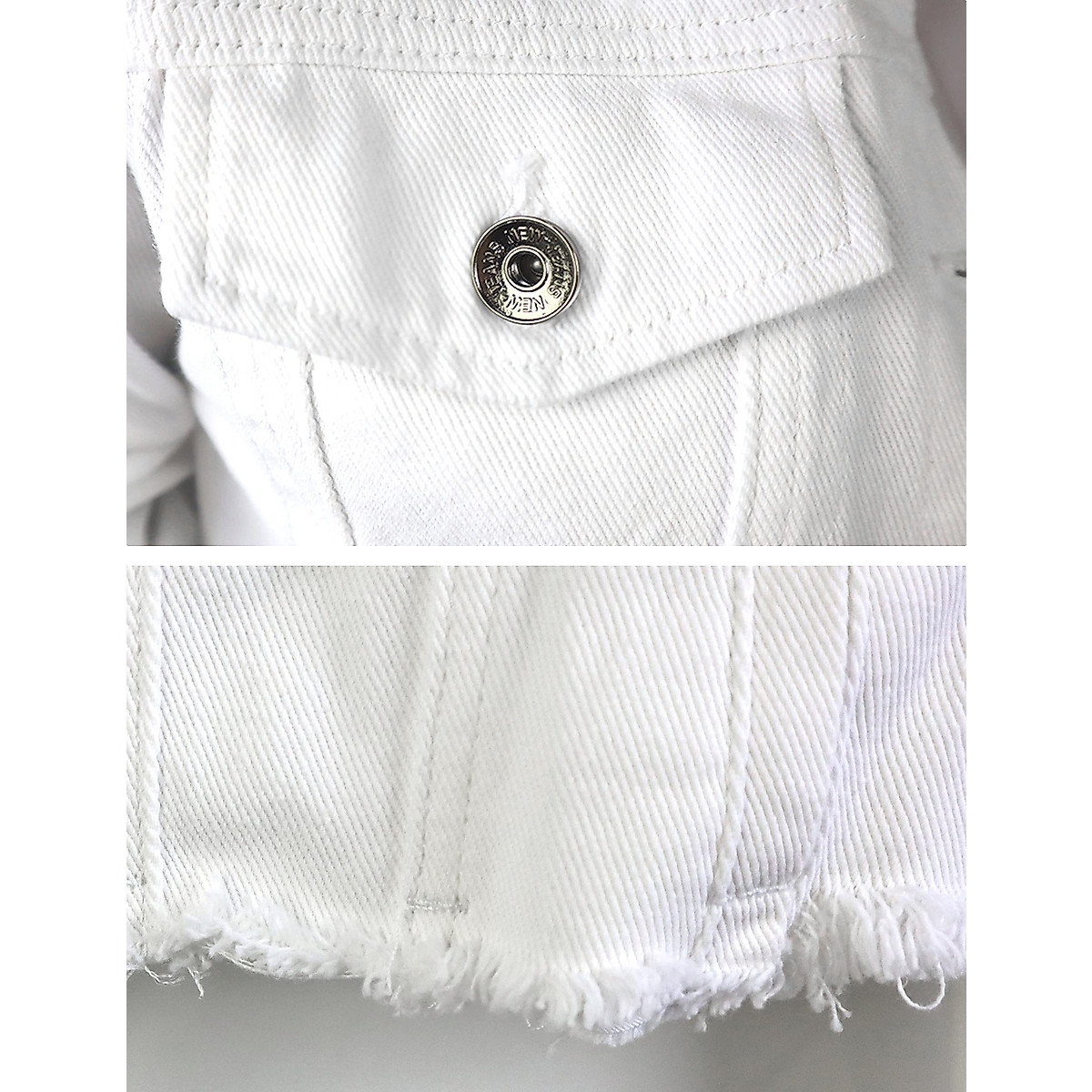 Omoone Women's Ripped Puff Sleeve Denim Crop Top Long-Sleeve Cropped Jean Jacket(1676-White-M)