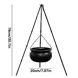 Halloween Decorations Outdoor - Large Witches Cauldron on Tripod, Plastic Cauldron Witch Halloween Decor, Black Cauldron Bowl with Lights for Porch Yard Lawn Outside (S)