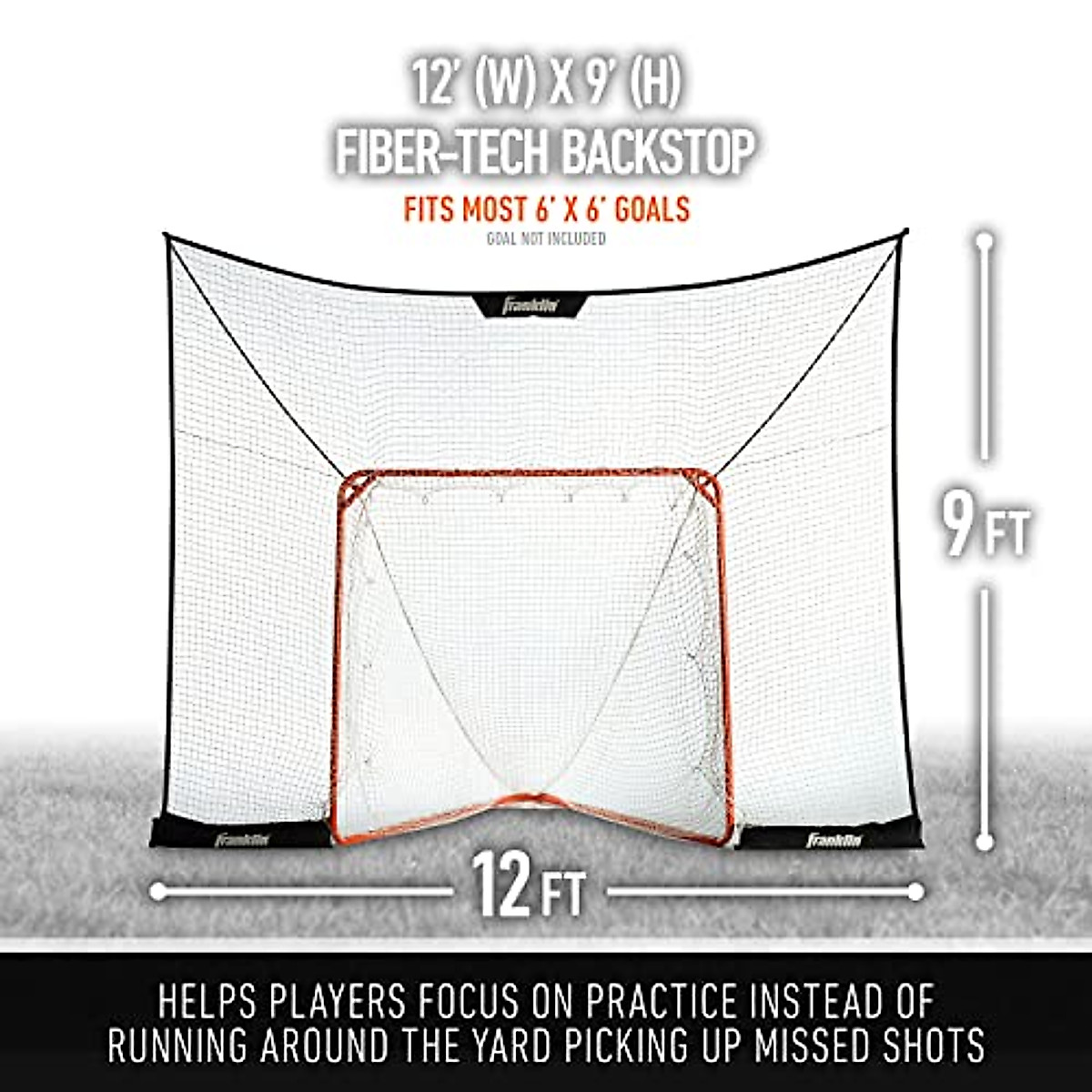 Franklin Sports Lacrosse Backstop Net - Lax Goal Extra Large Durable Net for Shooting Training + Practice - - 12' x 9', Black/Orange