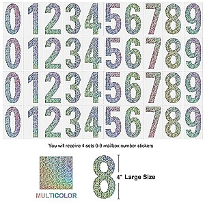 Reflective Mailbox Numbers for Outside, 4 Sets Large 4 inch 0-9 Self Adhesive Address Numbers for House Doors (4 inch, Multi)