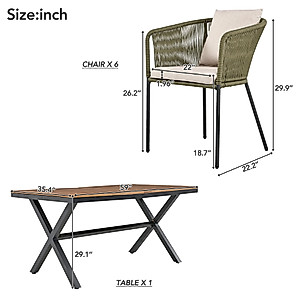 7 Pieces Patio Dining Set, All-Weather Outdoor Furniture Set with Dining Table and Chairs, Acacia Wood Tabletop, Metal Frame, for Garden,Backyard,Balcony,Modern Patio Furniture Set (Green)