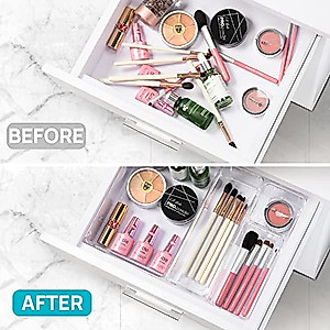 Vtopmart 37 PCS Clear Plastic Drawer Organizers Set, 4-Size Versatile Bathroom and Vanity Drawer Organizer Trays, Storage Bins for Makeup, Jewelries, Kitchen Utensils and Office