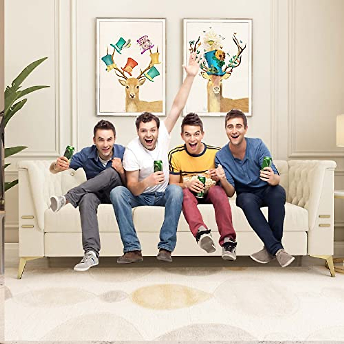 Lunanniu Beige Velvet Couch Sofa, 82" Mid-Century Modern 3 Seater Couches with Flared Arms and Removable Cushions, Upholstered Tufted Chesterfield Velvet Sofa with Gold Legs for Living Room (Beige)