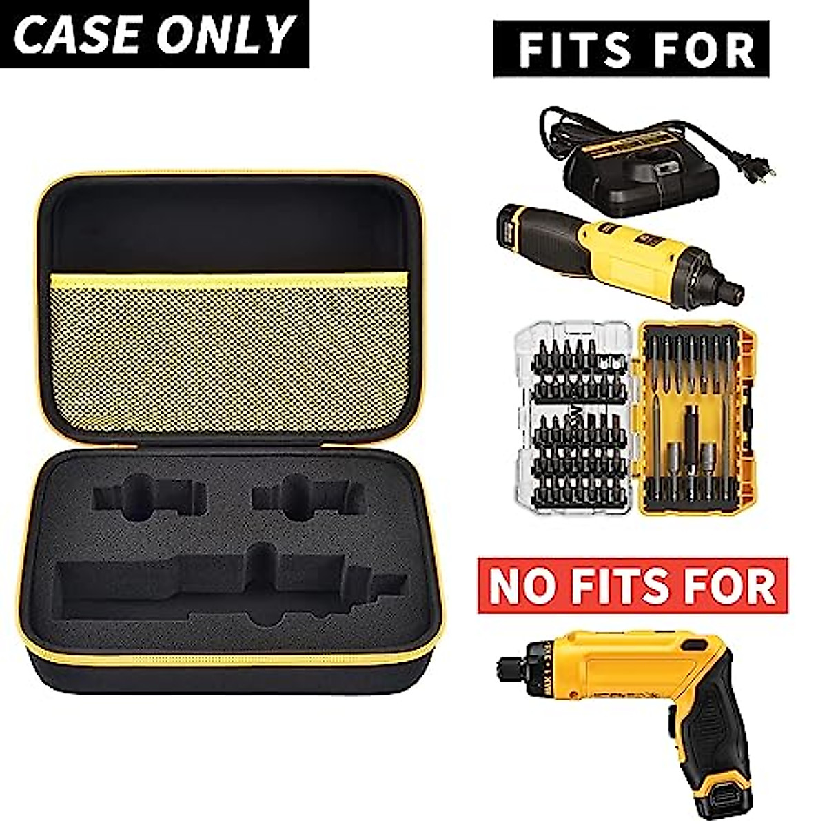 GWCASE Case Compatible with DEWALT 8V MAX Cordless Screwdriver Kit DCF682N1, Gyroscopic Storage Holder with Mesh pocket for Electric Screwdriving Drill Bit Set, Battery Pack, Charger (Box Only)