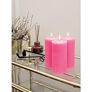 CANDWAX 3x6 Pillar Candles Set of 3 - Decorative Rustic Candles Unscented and Valentines Candles - Ideal as Wedding Candles or Large Candles for Home Interior - Hot Pink Candles