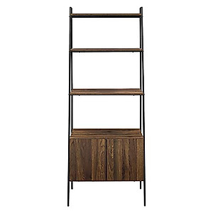 Walker Edison Industrial Wood Ladder Bookcase Home Office Workstation, 72 Inch, Dark Walnut