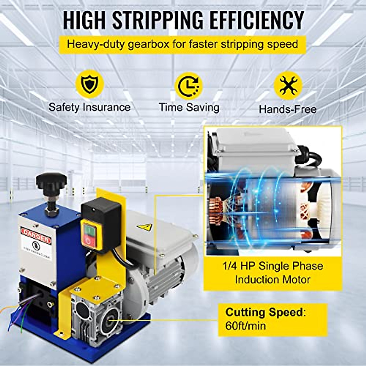 Happybuy Automatic Electric Wire Stripping Machine 0.05"-0.98", Cable Wire Stripper Machine, Portable Wire Stripper Machine for Scrap Copper Recycling, Including A Extra Blade(Dark Blue)