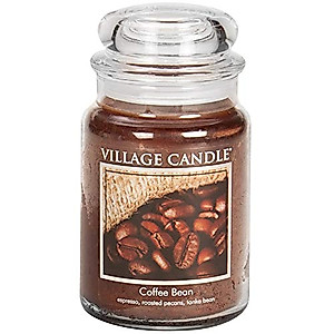 Village Candle Coconut Vanilla Large Glass Apothecary Jar Scented Candle, 21.25 oz, White & Coffee Bean Glass Jar Scented Candle, Large, 21.25 oz, Brown