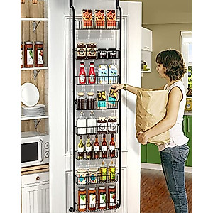 TIMEBAL 8 Tier Over the Door Pantry Organizer, Over the Door Organizer and Storage Rack with 8 Full Baskets, Metal Hanging & Wall Mounted Kitchen Storage Spice Rack, Bathroom Over Door Organizer-Black
