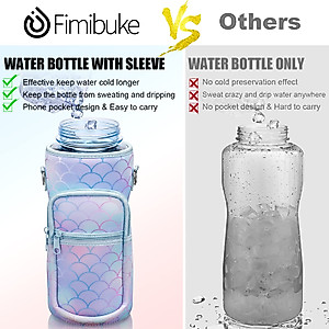 Half Gallon Water Bottle with Sleeve 64 OZ Water Bottle with Straw & Time Marker to Drink Leakproof Motivational Water Jug with Insulated Holder Workout Gym Sport
