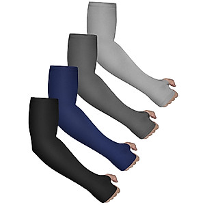 Newcotte 4 Pairs Warmers Thermal Arm Sleeves Warm Long Arm Cover with Thumb Holes for Adults Men Women Outdoor Sports(Medium)