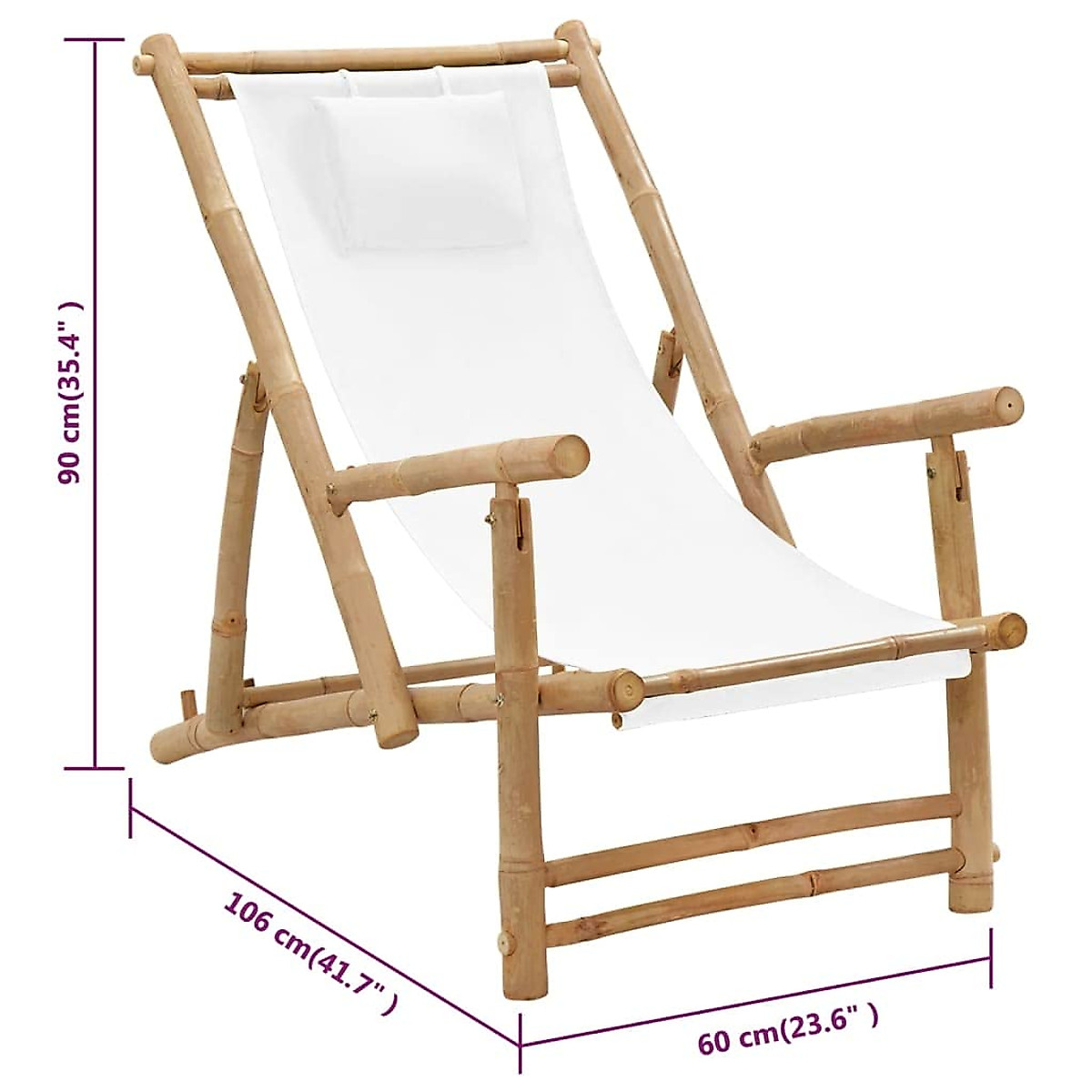 WEMYUFURN Deck Chair Bamboo and Canvas Cream White, Patio Dining Chairs, Bar Stools, Outdoor Seating for Outdoor Relaxation and Entertaining in Your Backyard or Poolside