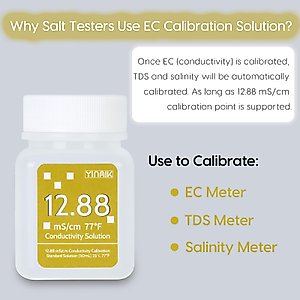 YINMIK 12.88 mS/cm Calibration Solution, Conductivity Salinity Calibration Fluid for Salinity Tester, EC Meter, TDS Meter, 7 in 1 Tester Standard Calibration, 4 Bottles of 50mL