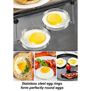 Home-X - Bacon and Eggs Cookware Set Includes Two Stainless Steel Egg Rings and Clear Tempered Glass Bacon Press