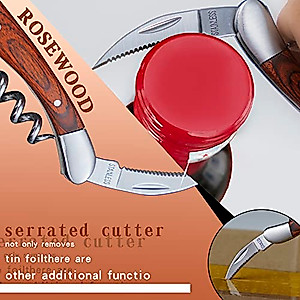 AIZOEVCN Professional Waiters Corkscrew Wine Key Rosewood Handle 3 in 1 Bottle Opener with Foil Cutter, Heavy Duty Stainless Steel Wine Opener for Servers, Bartenders, Sommelier, Bar, Restaurant, Home
