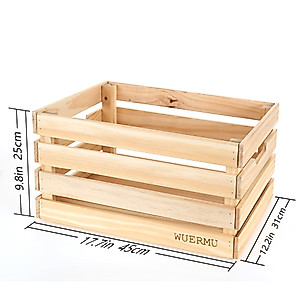 WUERMU Wooden Crates are Suitable for Storage, Milk Crates, Wine Crates, toy Crates, Display and Decoration, Camping, and Other Purposes. They are Sturdy and Durable, set of 2 Length of 17.7 inches.