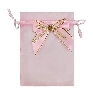 Sanrich 50pcs Sheer Organza Bags 3.9x4.7 Inches Jewelry Bags Candy Rose Drawstring Pouches Wedding Favor Gift Bags Business Display Sachets (Pink)