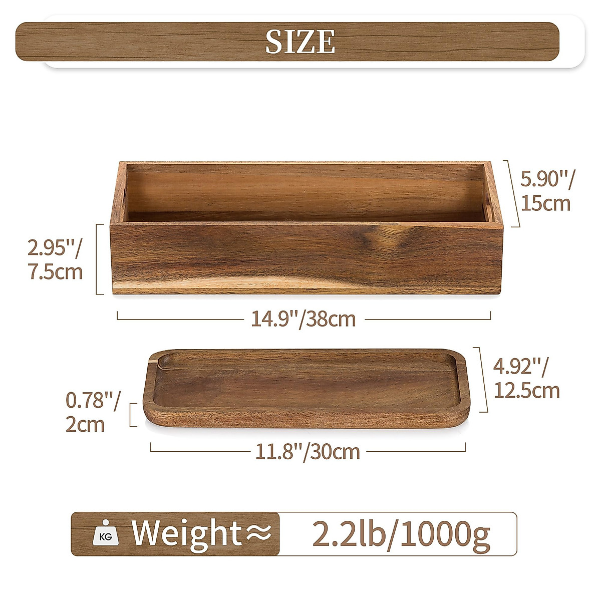 Toilet Tank Basket Wood Bathroom: Hanobe Set of 2 Wooden Toilet Paper Basket Topper with Vanity Tray Back of Toilet Organizer Acacia Toiletry Storage Holder Box