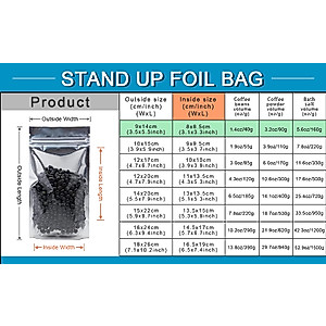 100 Pieces Stand Up Clear Front Zipper Lock Resealable Aluminum Mylar Foil Plastic Packaging Bag for Zip Heat Seal Package Lock with Tear Notch Long Term Food Storage 3.5x5.5 inch