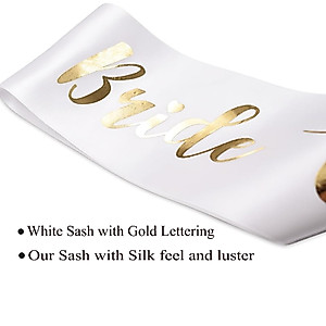 Jozlynn Bride to Be Sash Bachelorette Party White Satin Sash with Gold Foil Lettering Decorations Supplies Accessories Wedding Engagement Party (1 Pcs)