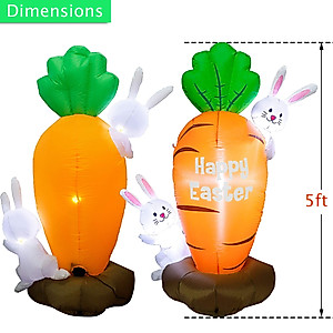 ATDAWN 5 ft Easter Inflatable Bunnies with Giant Carrot, Easter Inflatable Outdoor Holiday Decoration, Easter Blow Up Lawn Yard Garden Inflatables Decorations