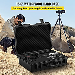 VEVOR Waterproof Hard Case, 19 x 14 x 5 Inches, with Customizable Foam, Portable Protective Hard Camera Case, Shockproof for Laptop, Pistol, Camera, and More, Black